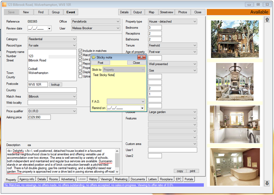 Adding A Sticky Note To A Property – Vebra/Encore Live